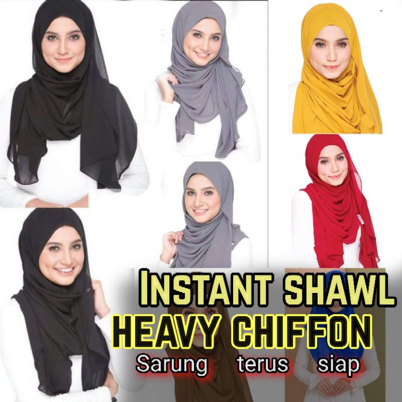 Tudung Instant Shawl Chiffon Selendang Ironless Hitam Putih Keknis ...