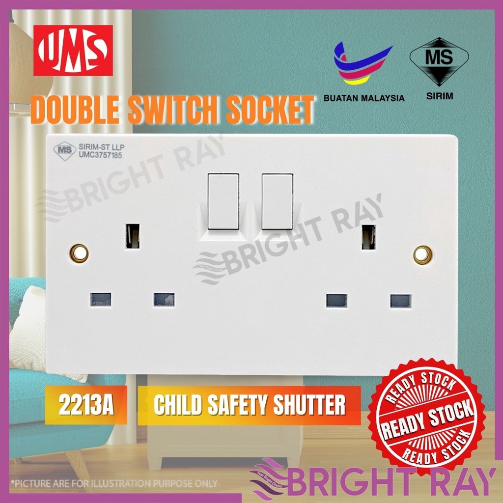 (1PC) UMS 2213A DOUBLE SWITCH SOCKET 13A Switched Socket Outlet 2213A ...