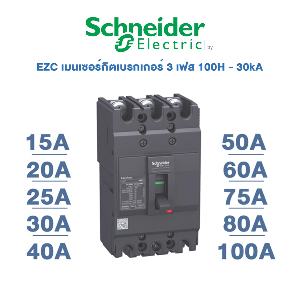 Schneider Easypact EZC Main Circuit Breaker 3 Phase 100H-3 poles 30kA | 15A 20A 25A 30A 40A 50A ...