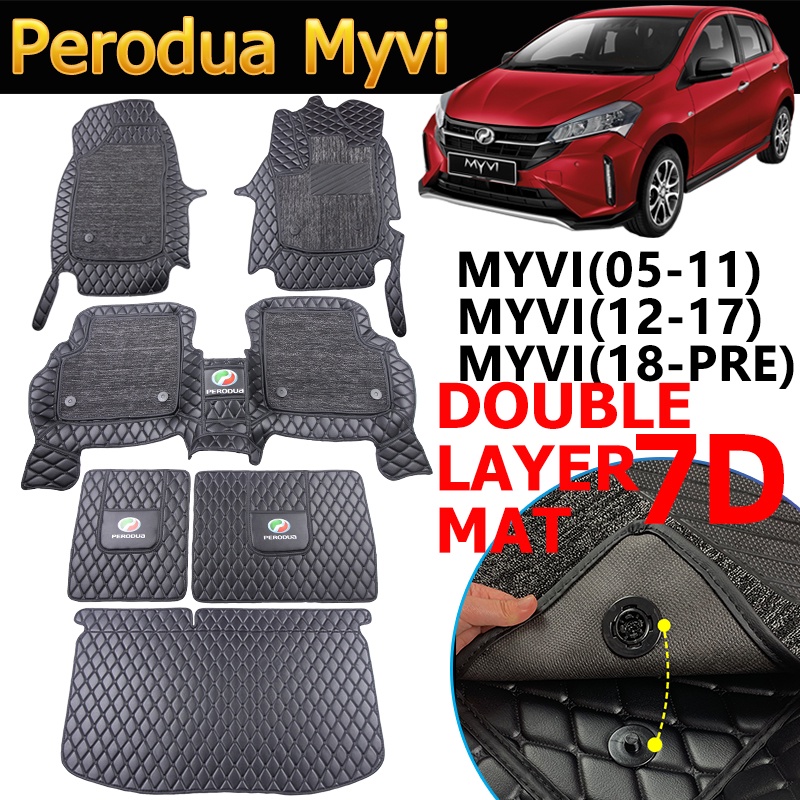 2Layers Carpet PERODUA MYVI Floor Mat (2005-Present) PU Leathe With ...
