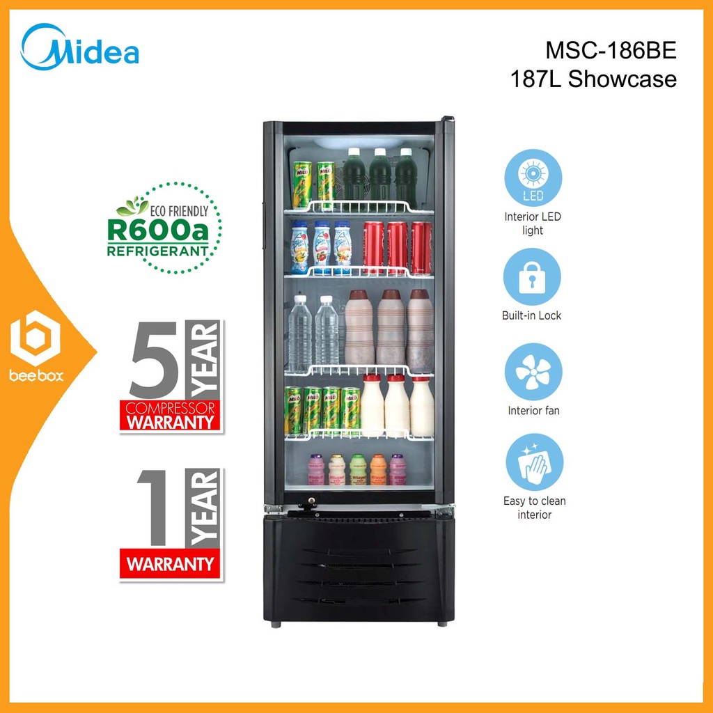 Midea MSC-186BE Chiller Showcase with Build-in lock, Interior Fan and ...