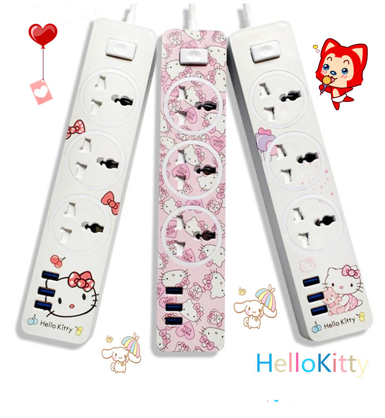 hello kitty cartoon USB charging plug base multi-function socket 1.6m ...