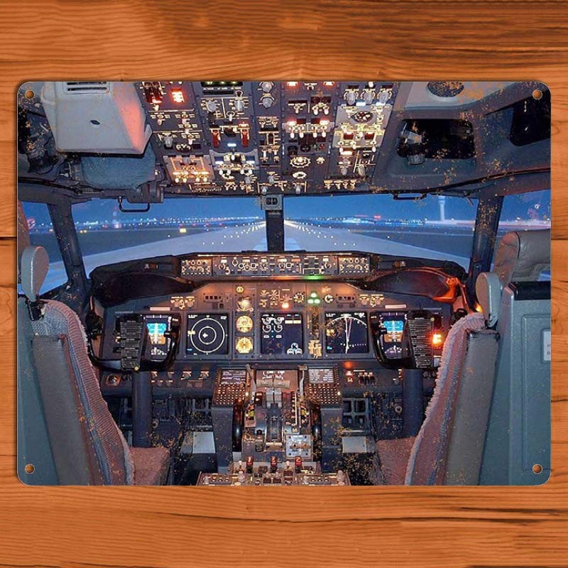 Boeing 737 Cockpit Wall Tin Sign Metal Wall Art Iron Tin Metal Signs ...