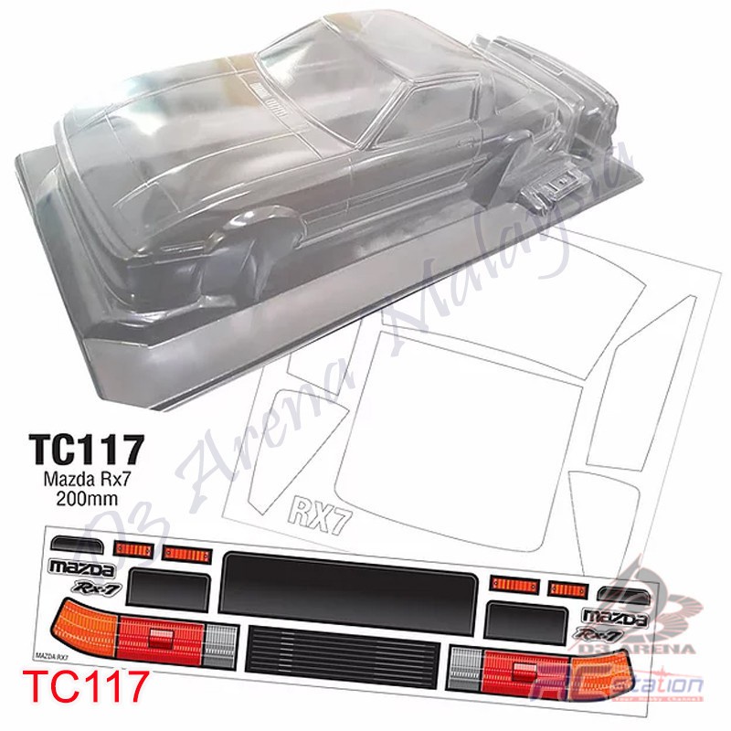 Team C Body Shell 1/10 Clear Body TC117 Mazda RX7 (Width 200mm ...