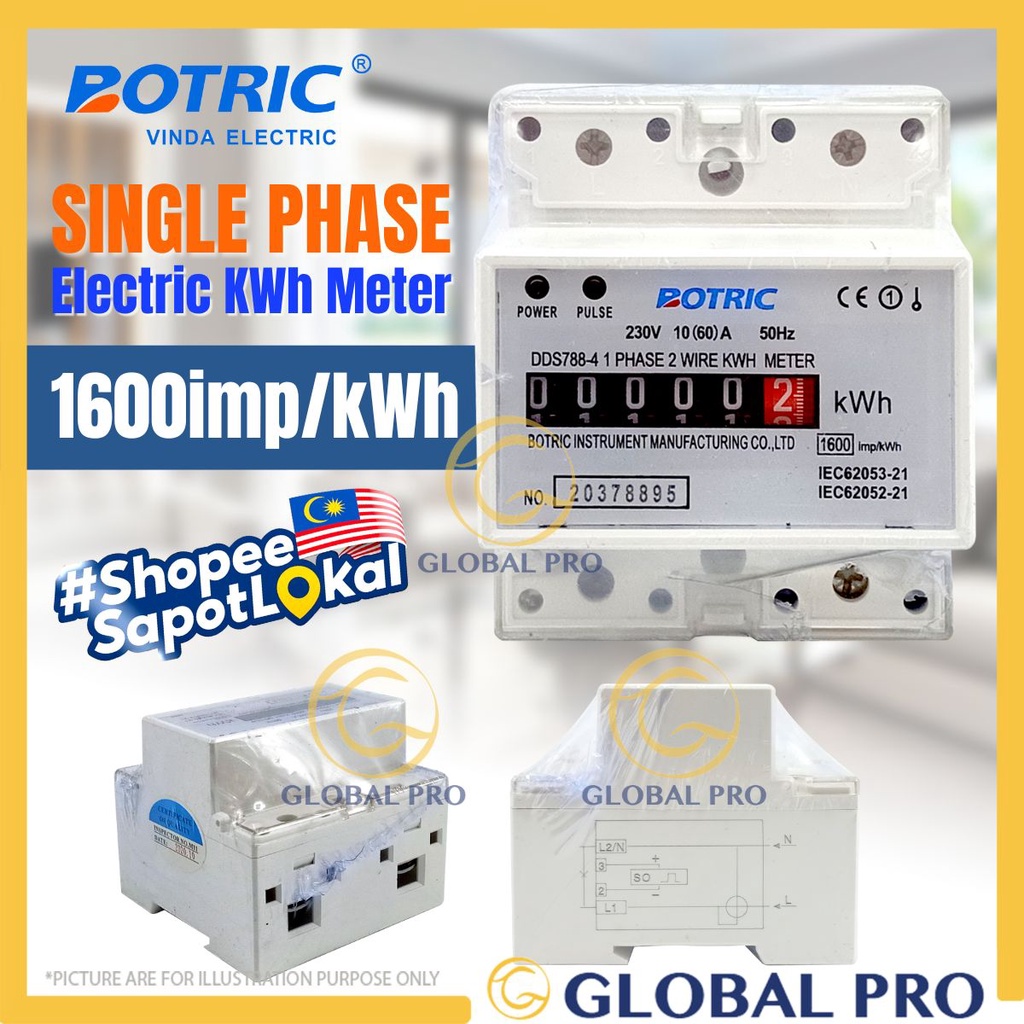 Botric Electric Single Phase Two Wire Ac 60a Energy Kwh Tnb Meter
