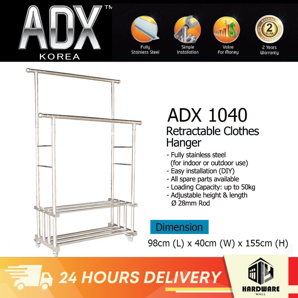 Retractable] ADX 1040 Roller Cloth Hanger Stainless Steel Bar Stand ...