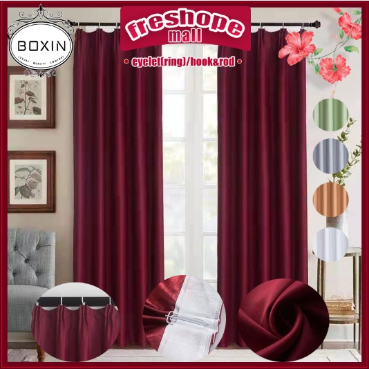 Ready stock !!Solid color Hook&Rod /Ring Type Curtain 90% Blackout ...