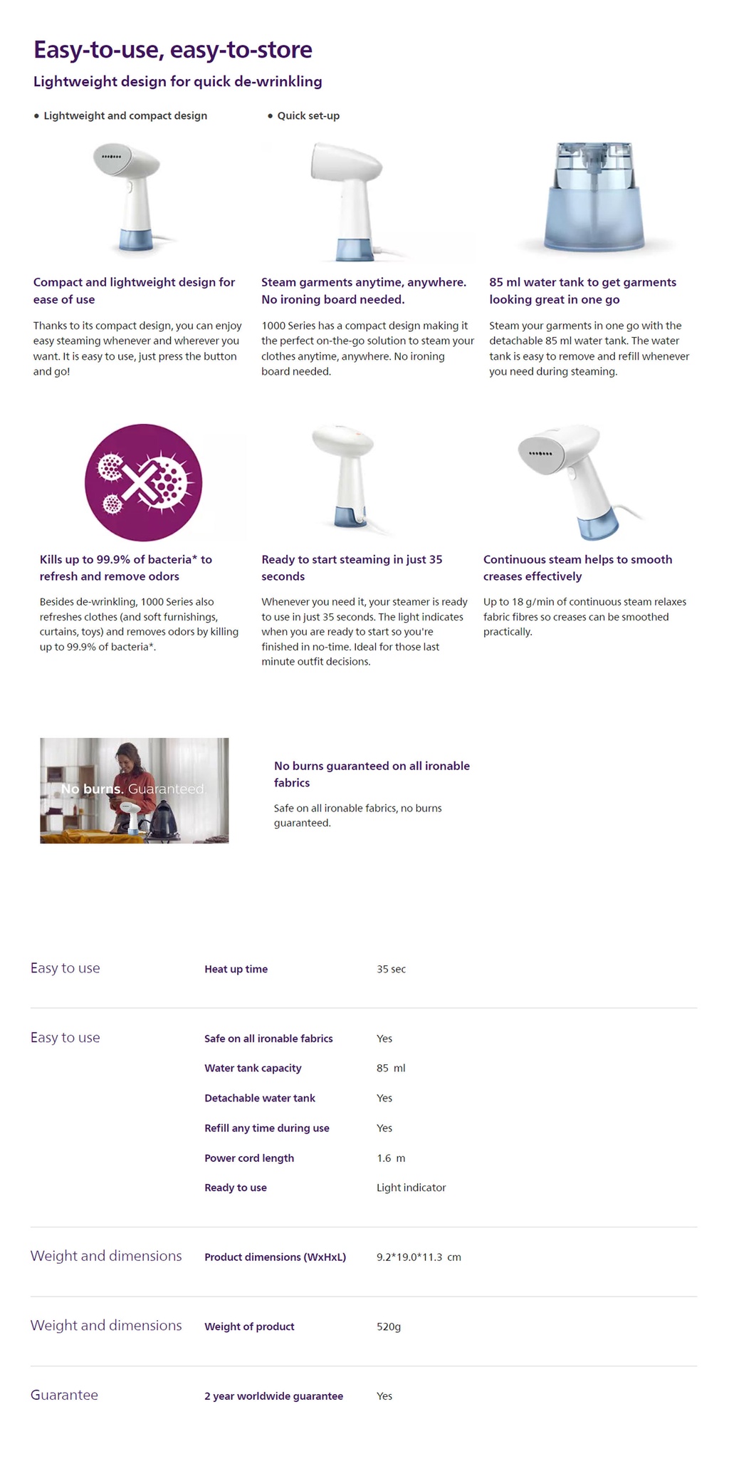 Philips Handheld Steamer Garment Steamer STH1000/16 STH1000 | Shopee ...