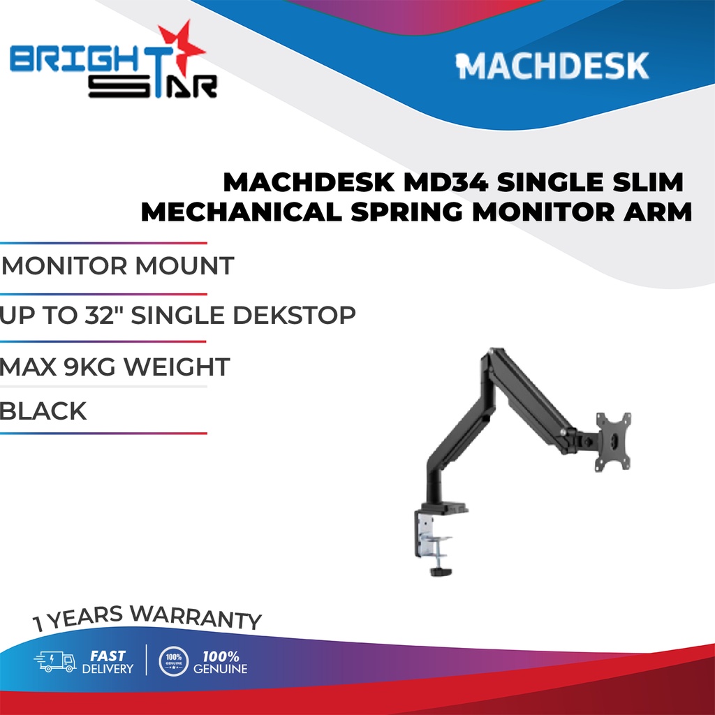 MONITOR MOUNT MACHDESK MD34 SINGLE SLIM MECHANICAL SPRING MONITOR ARM ...