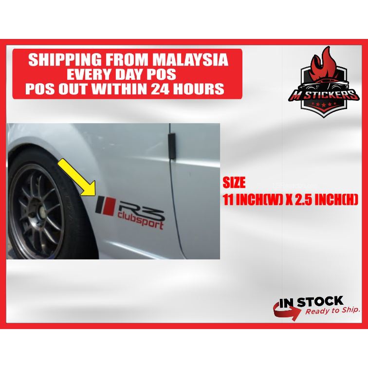 2 PCS KIRI KANAN R3 CLUBSPORT SIDE DOOR CAR STICKERS KERETA STICKER ...