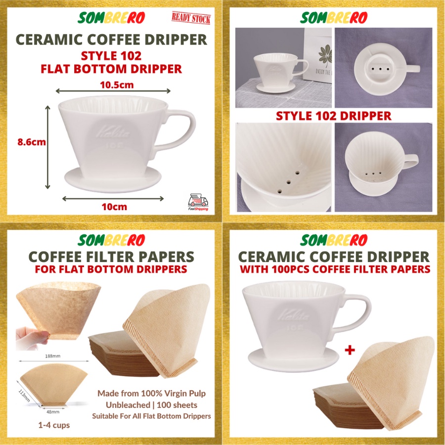 Coffee Ceramic Dripper Pour Over Coffee Style 102 Flat Bottom Coffee ...
