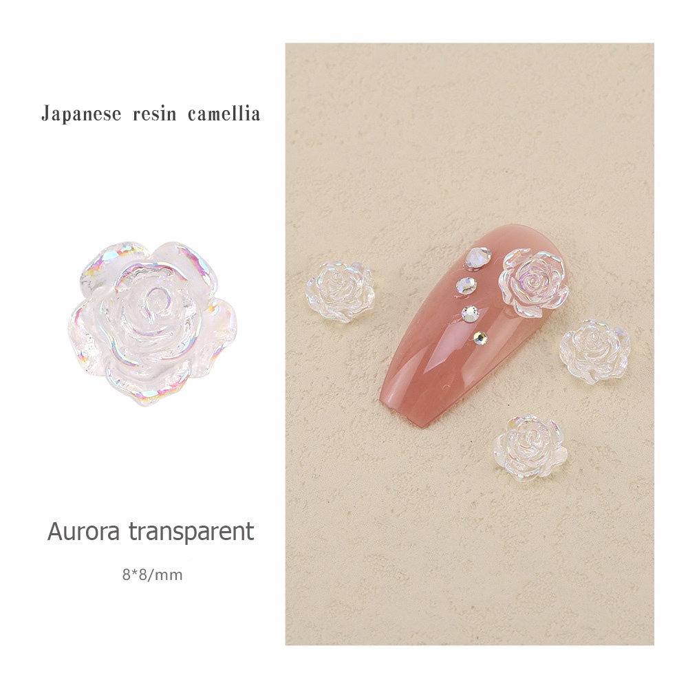 Rou Bao 50pcs Nail Camellia Rose Flower Aurora Pearl White Resin ...