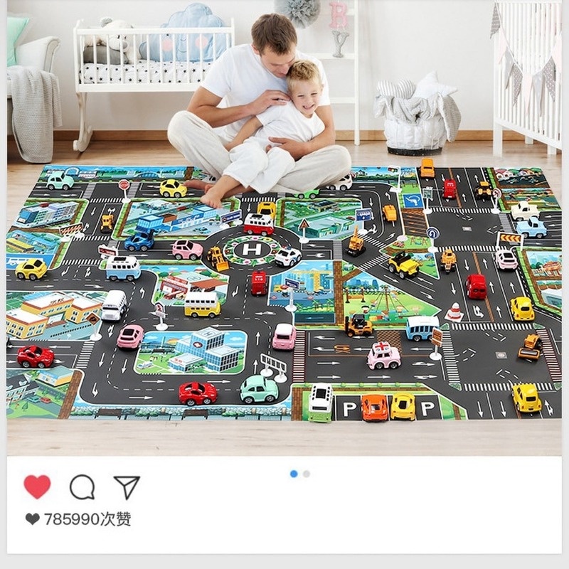 Baby Kids Play Mat Road Map for Kids Cartoon Plastic Thin Traffic Rug ...