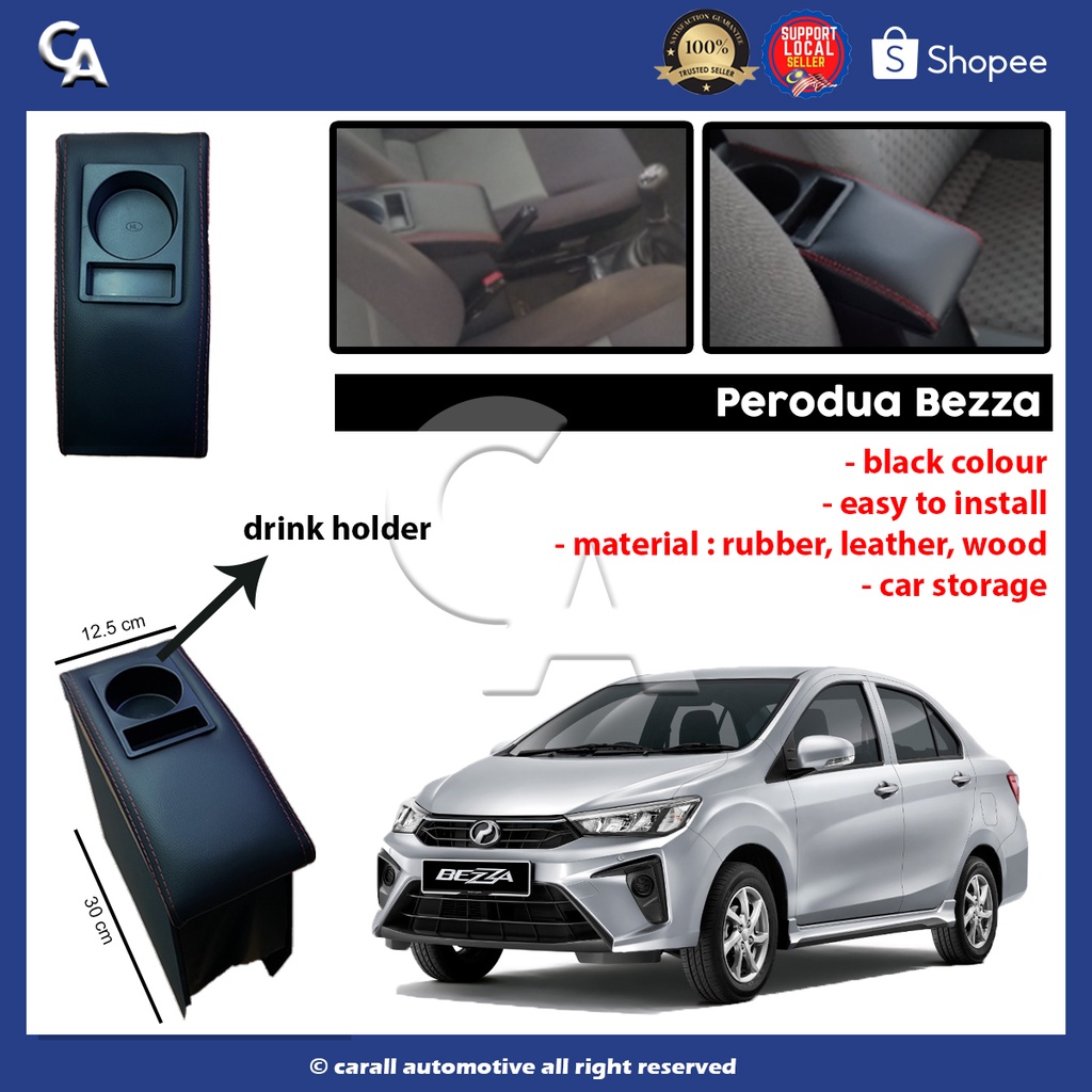Perodua Bezza Car Armrest Box With Drink Holder PVC Red Line Tempat ...