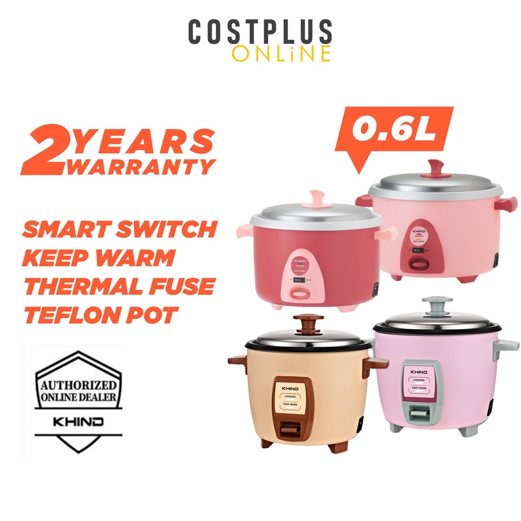 Khind RC906T 0.6L Rice Cooker - 300W, Non-Stick Teflon Pot, Compact ...