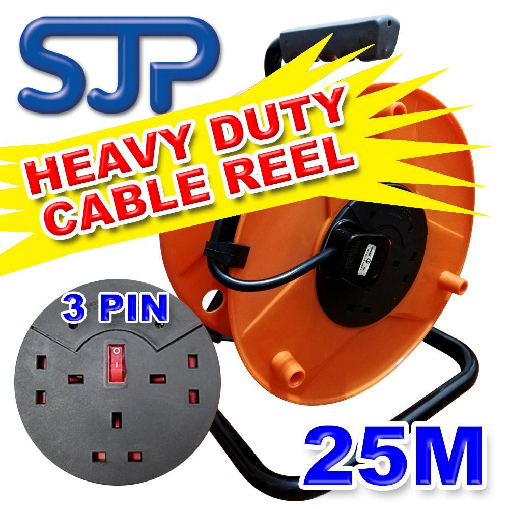 SJP Cable Extension Reel with 3 Multi Pin Switched Socket Outlet(25M ...