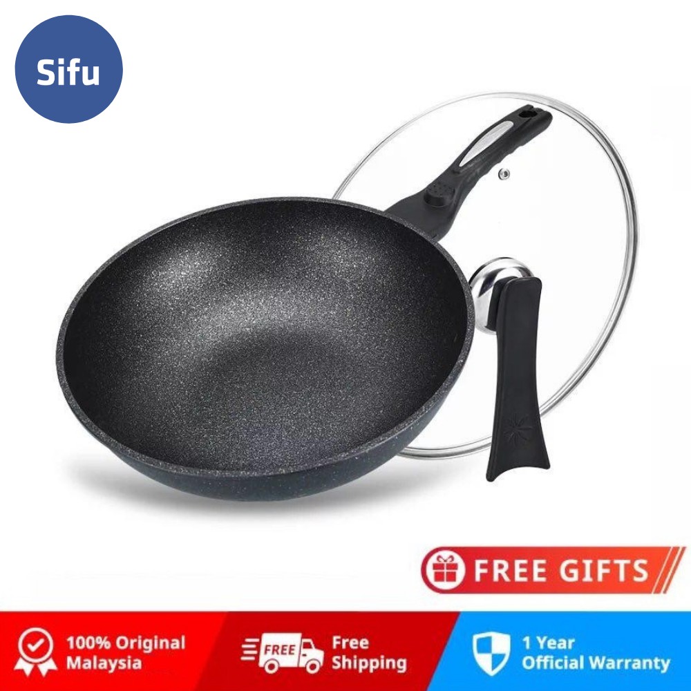 Korean Nonstick Frying Wok Pan Maifan Marble Stone Cooking Wok Pan Pot ...