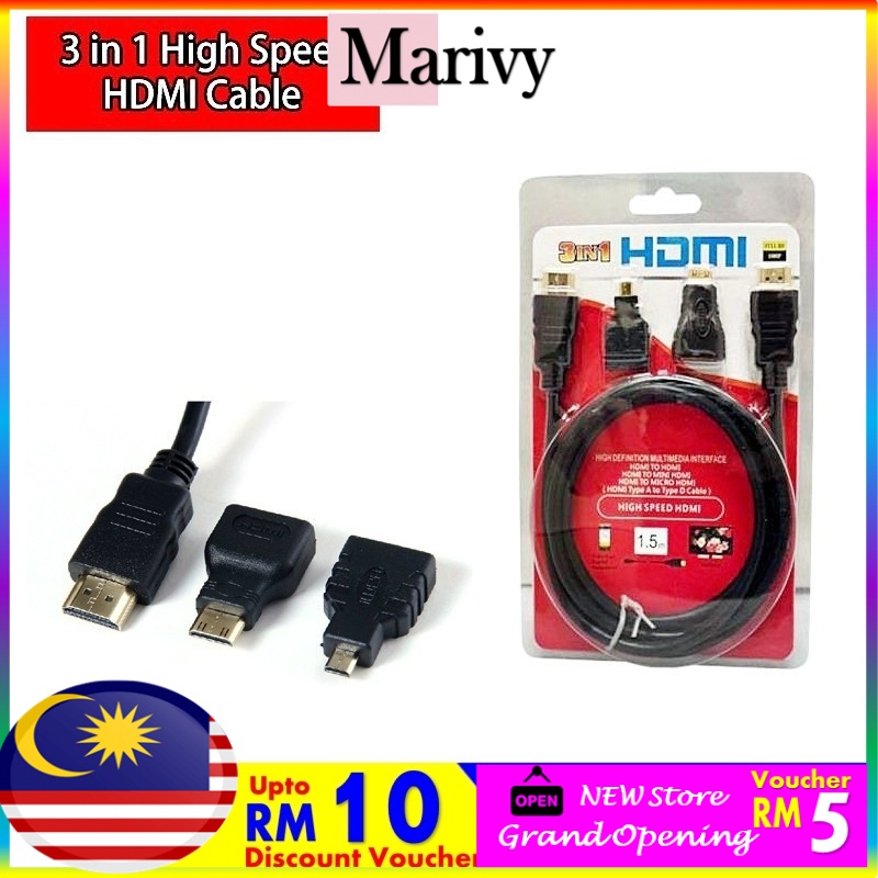 Projector HDMI Cable + Adaptor Converter to Micro Mini HDMI | Shopee ...