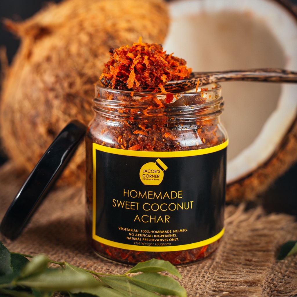 Homemade Sweet Coconut Achar | Jacob's Corner Achars | Kelapa | Achar ...