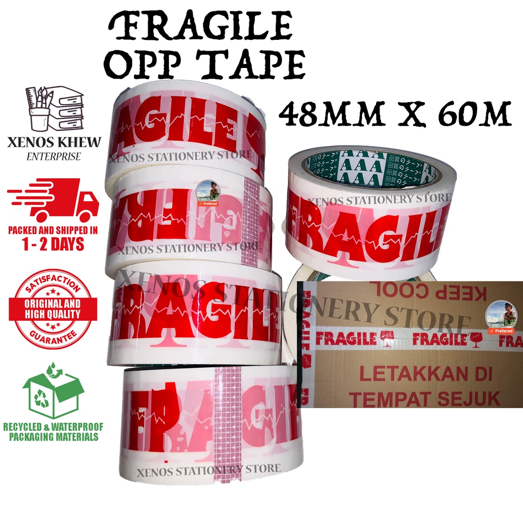 OPP WHITE FRAGILE PRINTED TAPE / FRAGILE OPP TAPE 48MM X 60M / OPP ...