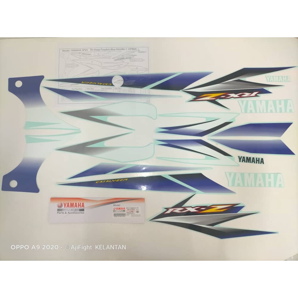 YAMAHA RXZ CATALYZER STICKER STRIPE GRAPHIC ( DPBMC / WHITE ) ( BIRU ...