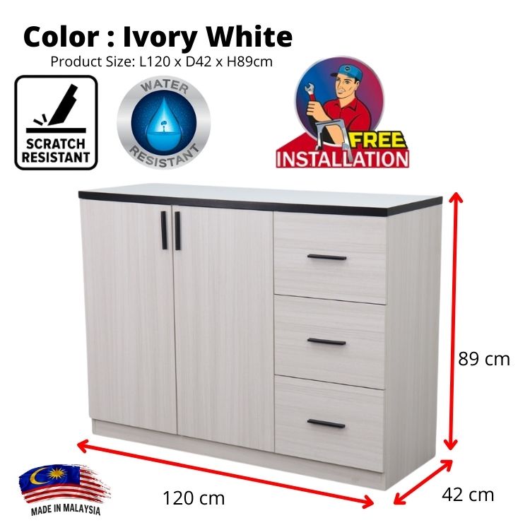 Almari Dapur Kitchen Cabinet 2 Door 3 Drawer Pantry Storage Cabinet ...