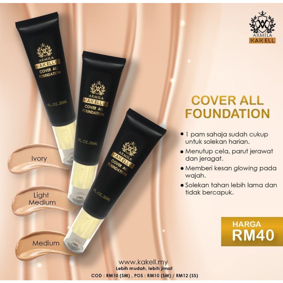 KAK ELL COVER ALL FOUNDATION 30ML(code 01/ 02 /03) | Shopee Malaysia