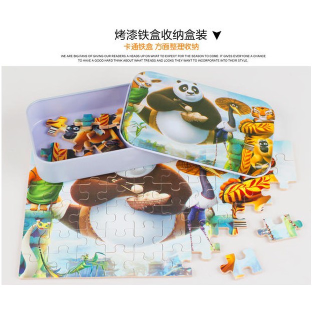 60Pcs Children Cartoon Wooden Puzzle With Iron Storage Box B | Shopee ...
