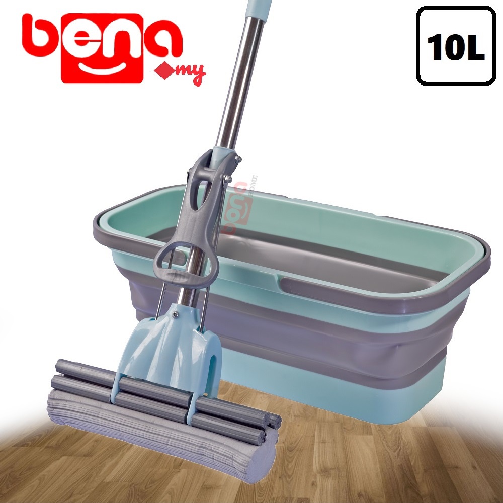 Sponge Mop & Foldable Pail Mop Floor Cleaner Mop Lantai Serbaguna Floor ...
