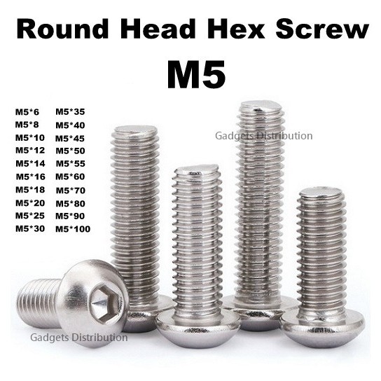 304 Stainless Steel M5 Button Round Head Hex Screw M5*6 - M5*100 6-100mm 2674.1 | Shopee Malaysia