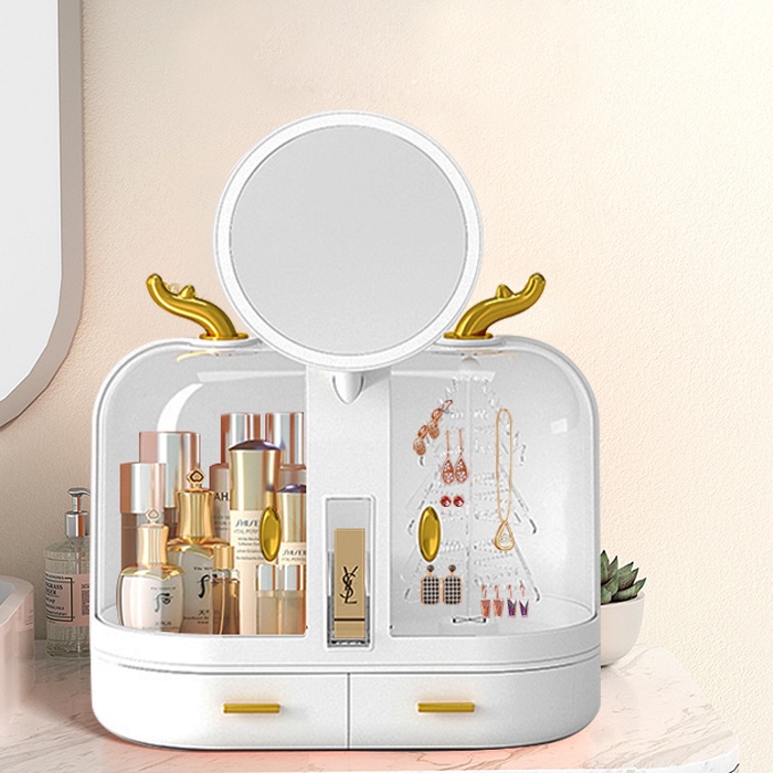BBD LED Mirror Makeup Skincare Organizer Rotatable Cosmetic Jewelry USB ...