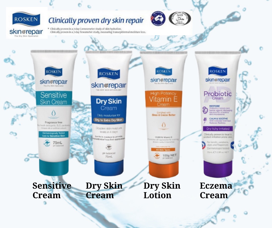 Rosken Skin Repair Dry Skin Cream Range 75ml/ 250ml x 2 (SUITABLE FOR ...