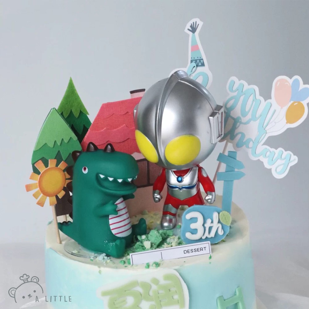 Cute Ultraman Dinosaur Cake Topper Birthday Decoration Figurine Toy Q ...