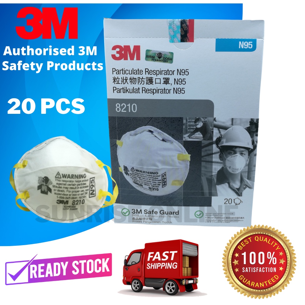 [ORIGINAL] 3M 8210 N95 Particulate Respirator - 1 Box(20Pcs) N95 Face ...