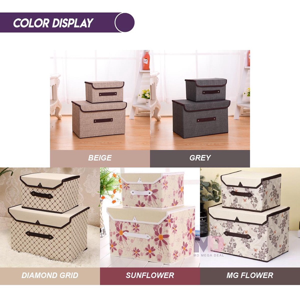 《Mega Deal》2 In 1 Korean Storage Box Foldable Linen Cloth Storage Box ...