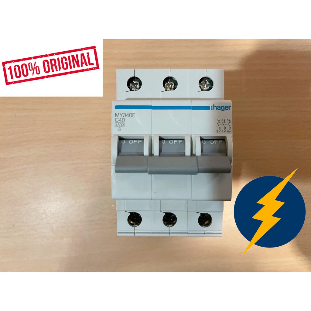 Hager MCB 3 POLE 4.5kA 6A /10A / 16A / 20A / 25A / 32A / 40A/63A MY306E MY310E MY316E MY320E ...