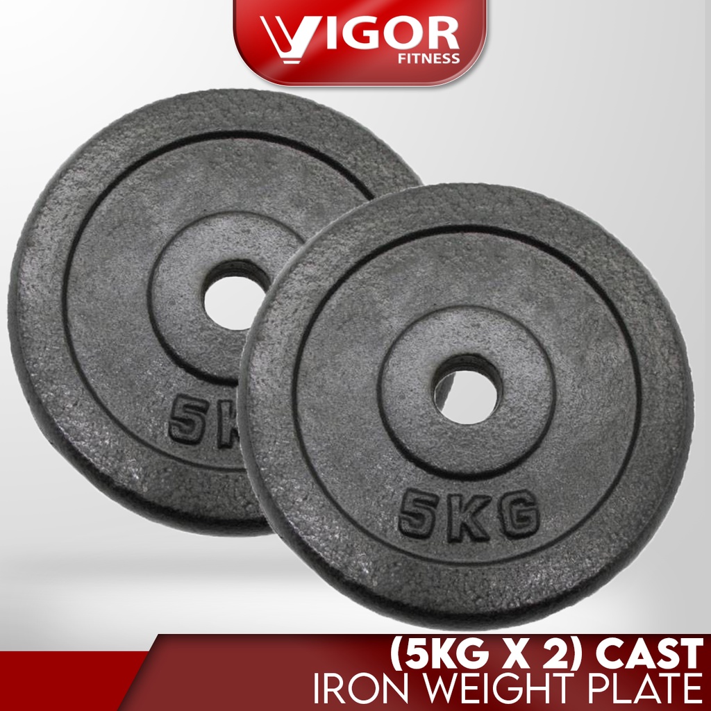 Vigor Fitness Cast Iron Weight Plate (1 Pairs / 5kg x 2) /Plat Berat Besi Tuang (1 Pasang / 5kg ...