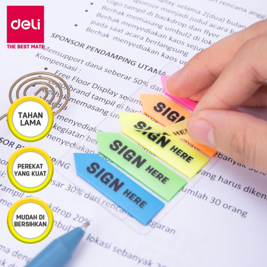 Deli brand Sticky Notes Index Tabs Sign Here 5 Colors 43x12mm - EA11302 ...