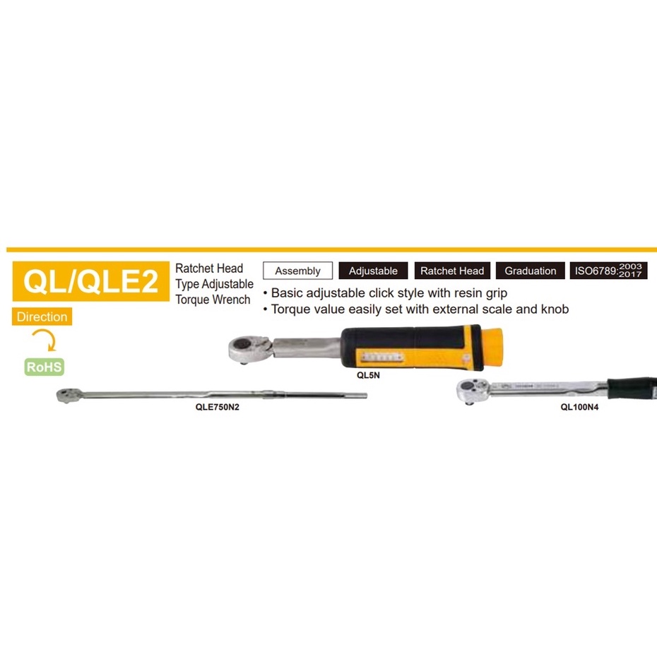 Tohnichi Ratchet Head Type Adjustable Torque Wrench QL2N QL5N QL10N QL15N QL25N5 QL50N QL100N4 ...
