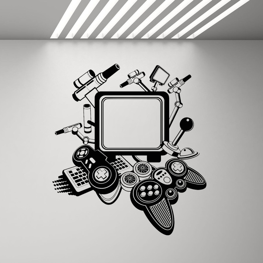 Vintage Computer Wall Art Decal Gamer Gaming Joysticks Cool Decor Vinyl ...