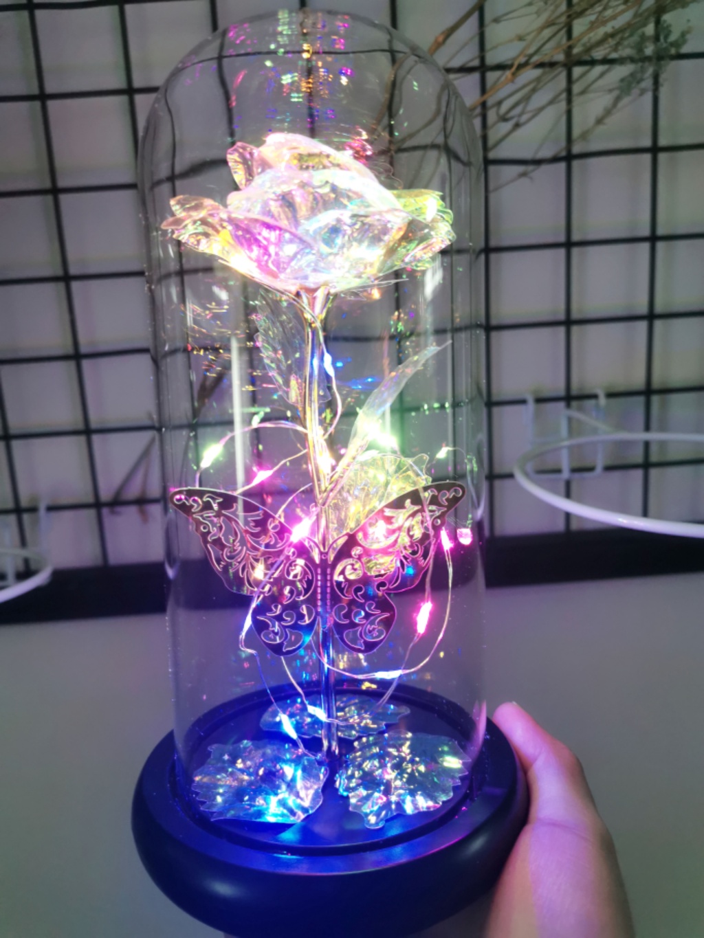 LED Light Rose with Butterfly in Glass Dome with Plastic Base (free ...