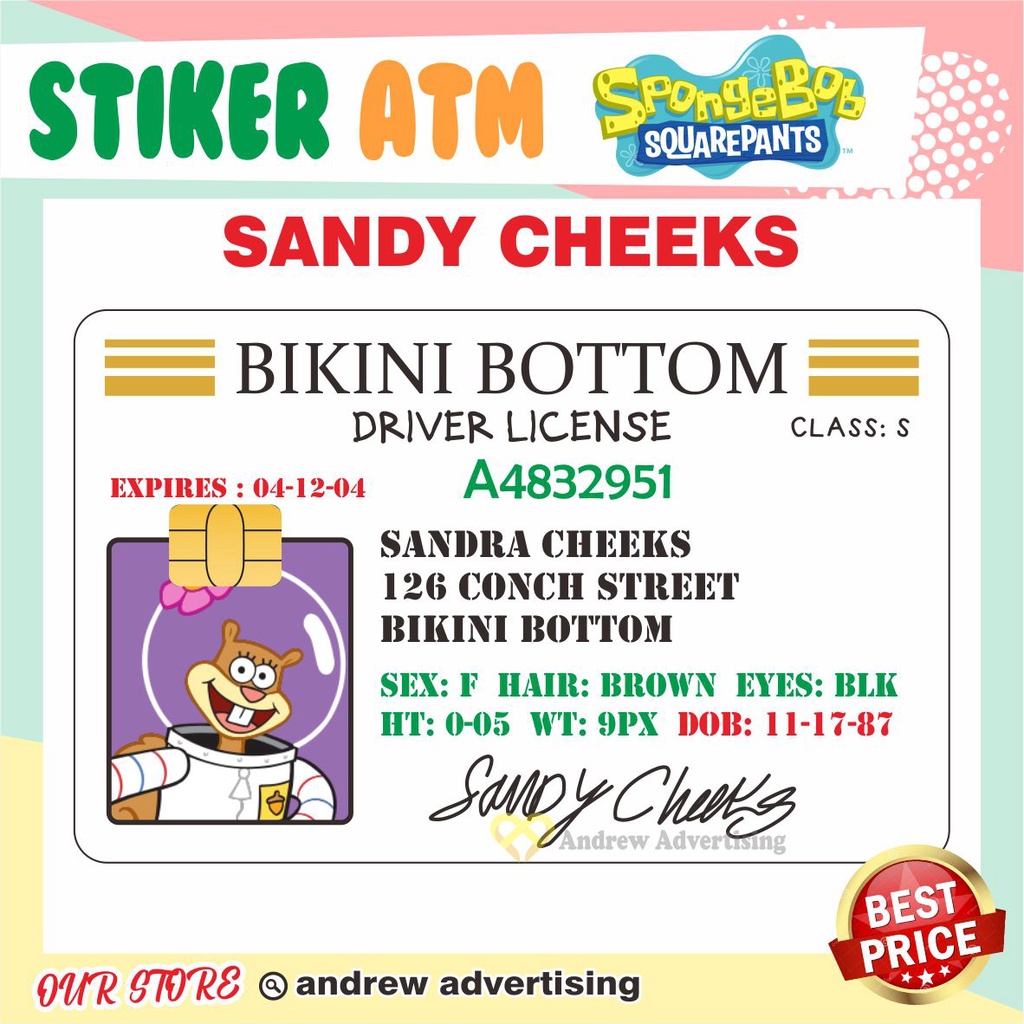 Spongebob ATM Sticker | Garskin/atm Card Sticker/ATM Card SKIN/DEBIT ...