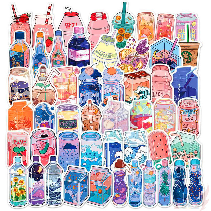 50Pcs/Set Delicious Drink Art Series 01 Stickers DIY Fashion Waterproof ...