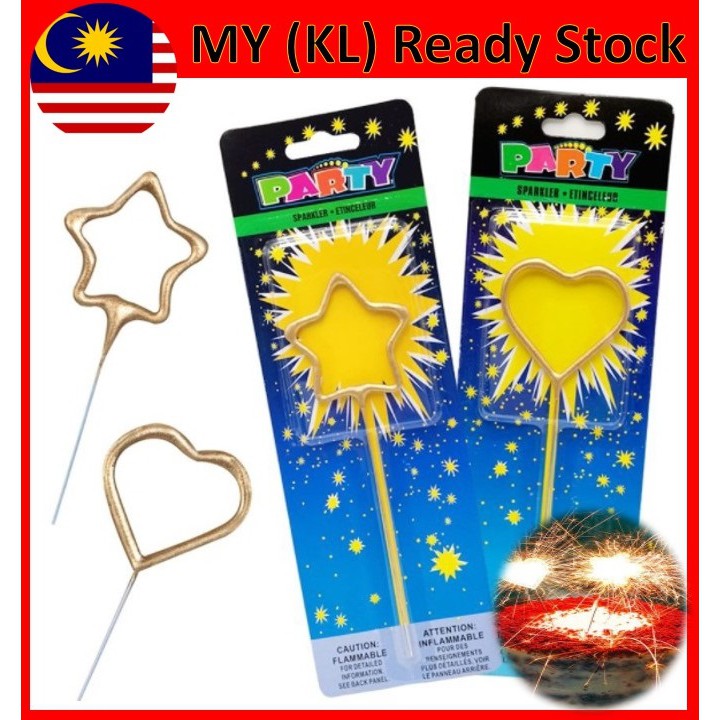🇲🇾 Firework Sparkling Candle Birthday Cake Topper Heart Love Star Shape ...