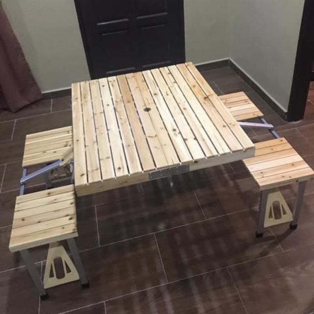 3IN1 PORTABLE PICNIC WOOD TABLE MEJA LIPAT KAYU | Shopee Malaysia