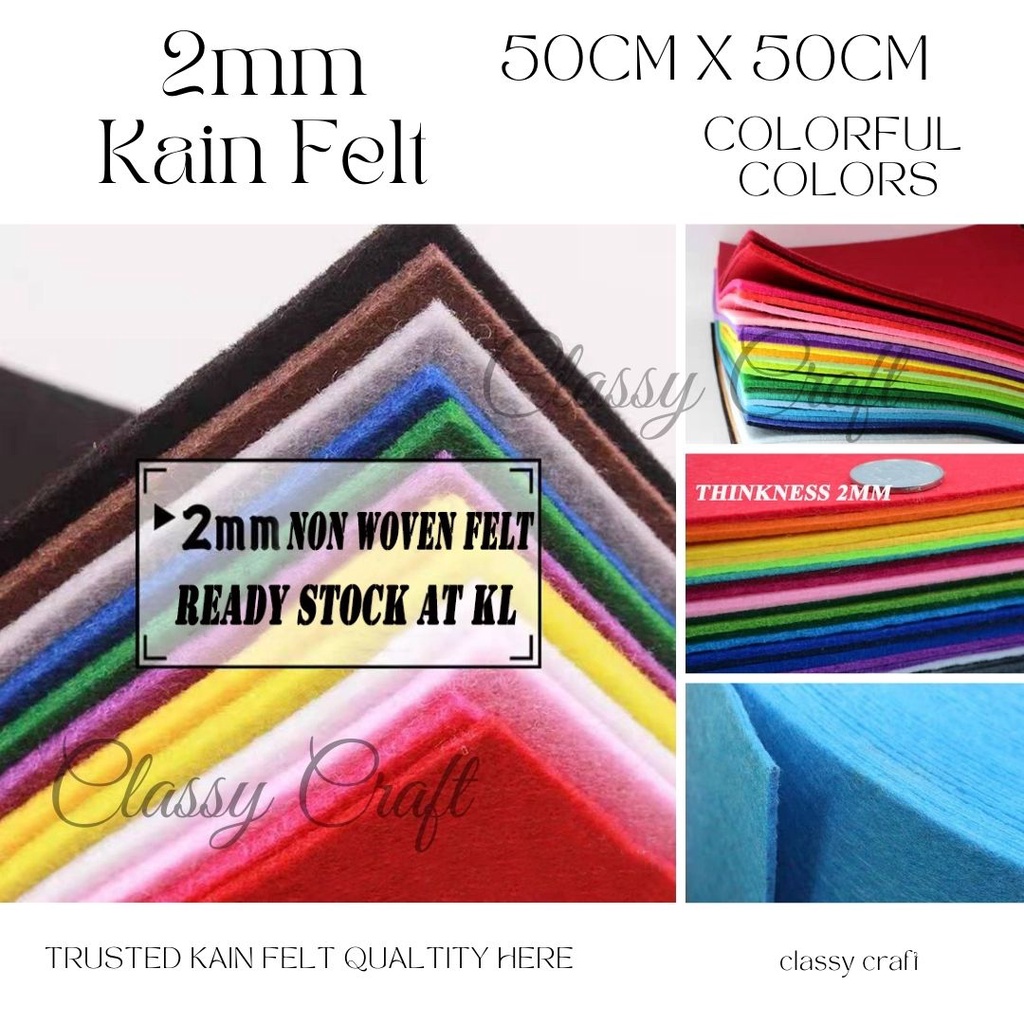 2mm Kain Bukan Tenunan Felt 50cm x 50cm DIY Imported Non-Woven Fabric ...