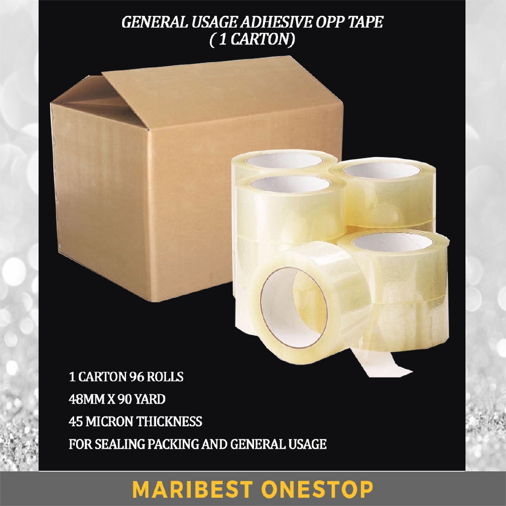 Multipurpose OPP Tape 1 Carton 96 Rolls 48mm X 90 Yard Adhesive ...
