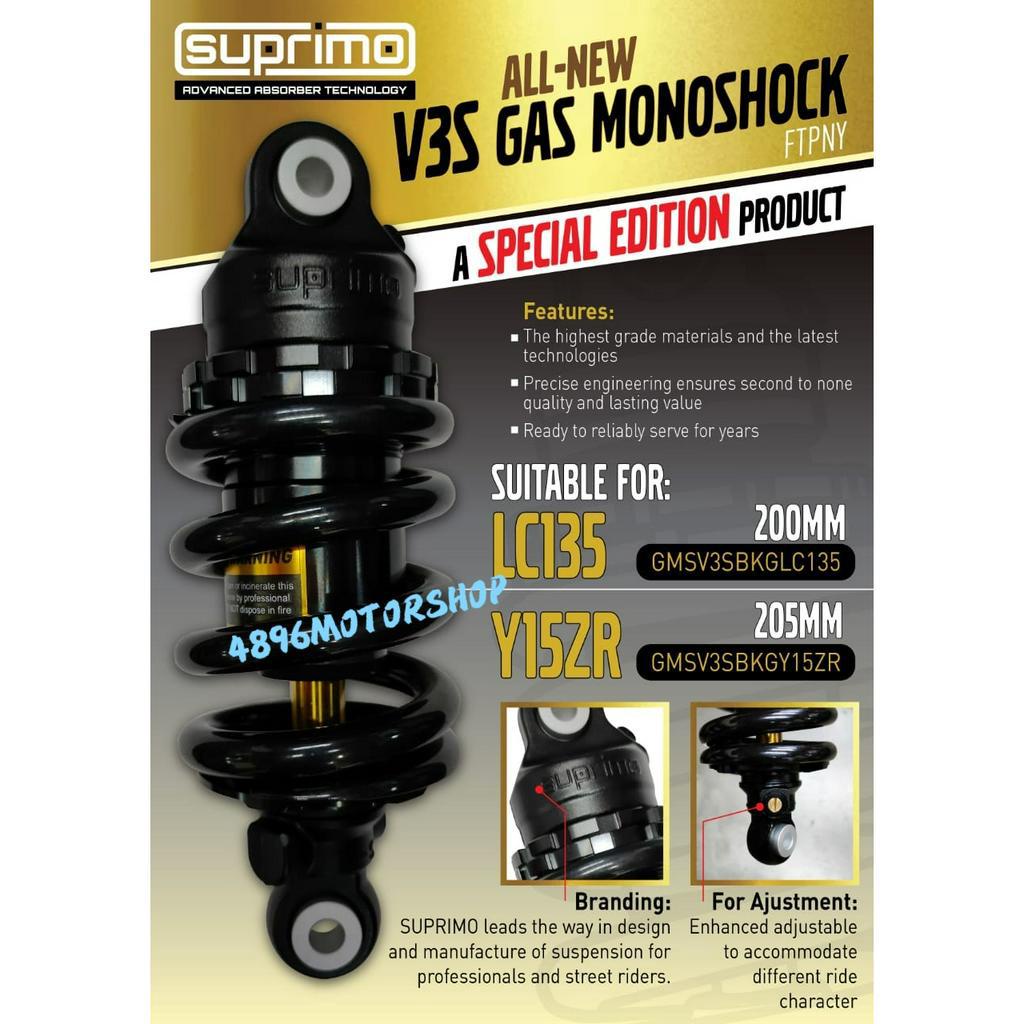 SUPRIMO PHANTOM BLACK GOLD LC135 Y15ZR Y16ZR BIG SPRING MONOSHOCK MONO SUSPENSION ABSORBER 200MM ...