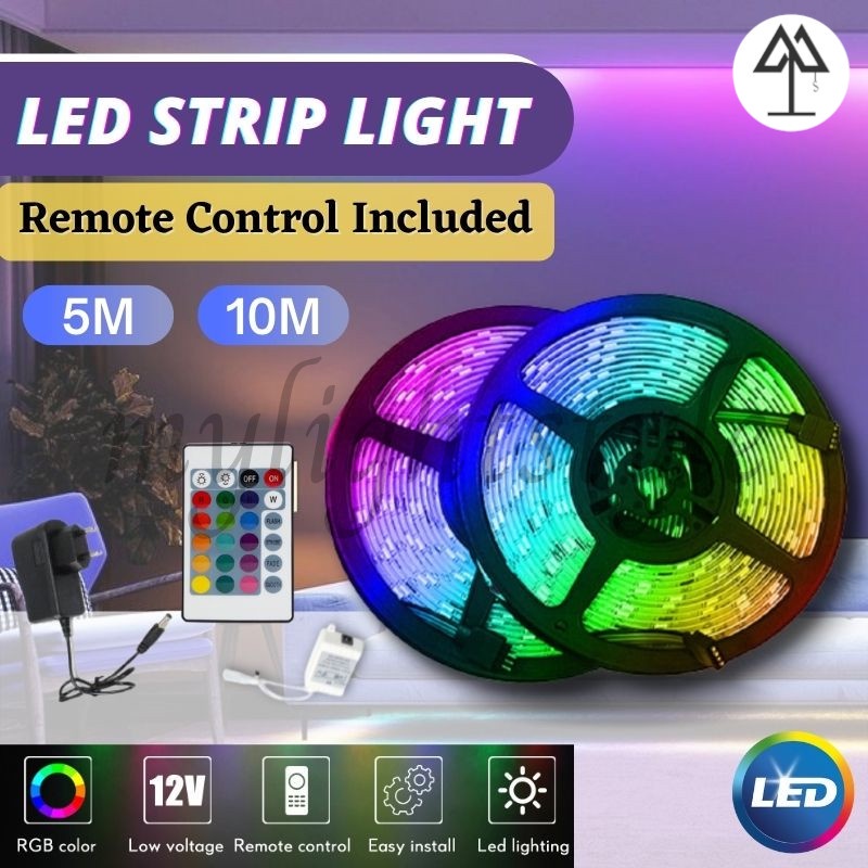 LED Strip Light With Remote Control 5M 10M RGB Light 2835 LED Tape ...