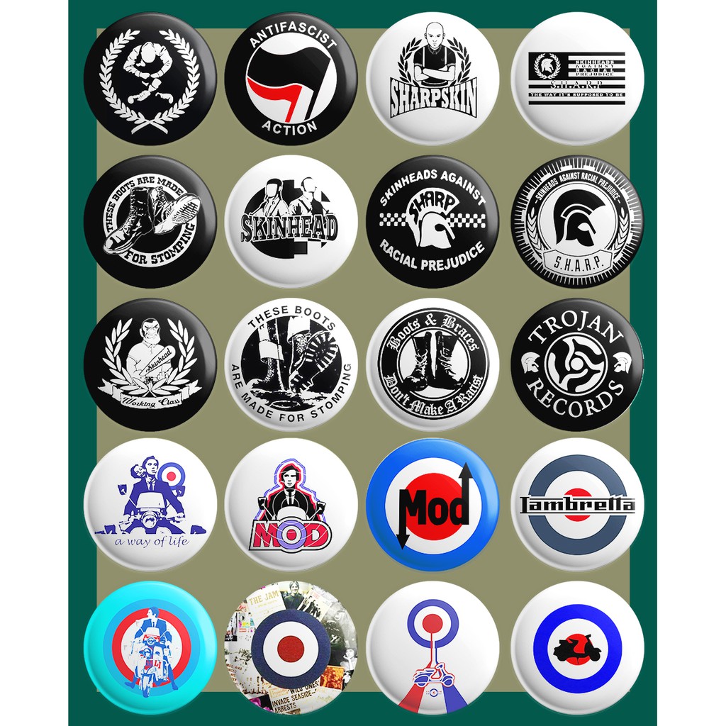 Button Badge Skinhead Ska Mods III (No Minimum Order) Size 44m Sharp Oi ...